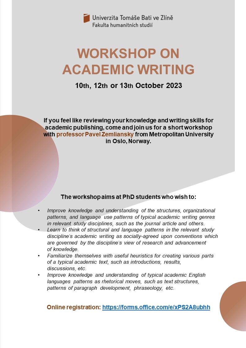 Workshop on academic writing - Fakulta humanitních studií